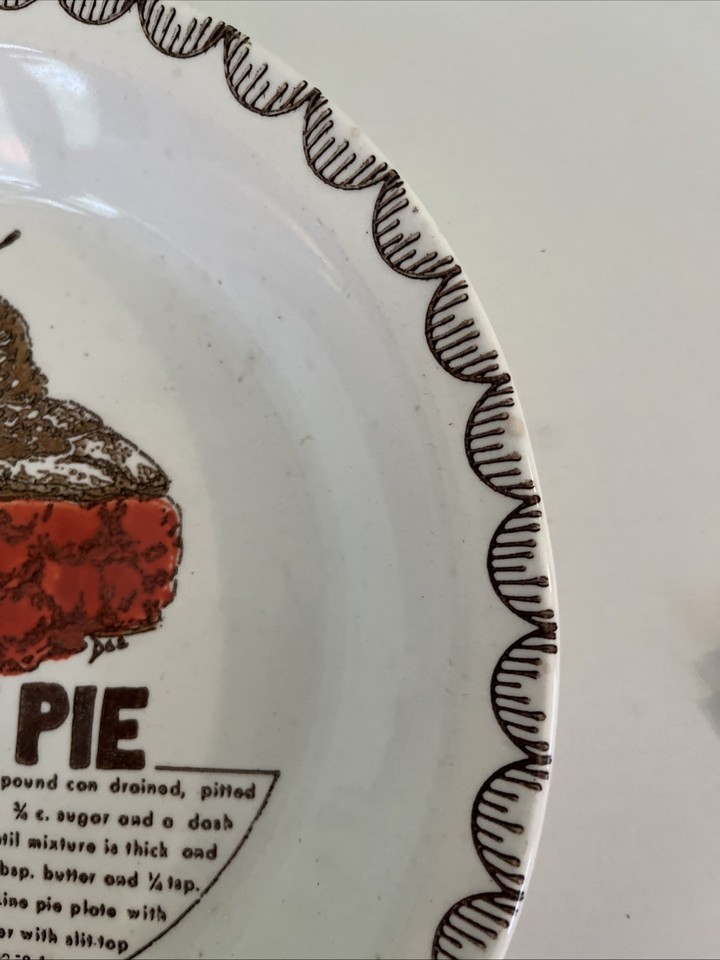 Vintage Watkins Deep Dish Ceramic Pie Plate with Cherry Pie Recipe | eBay