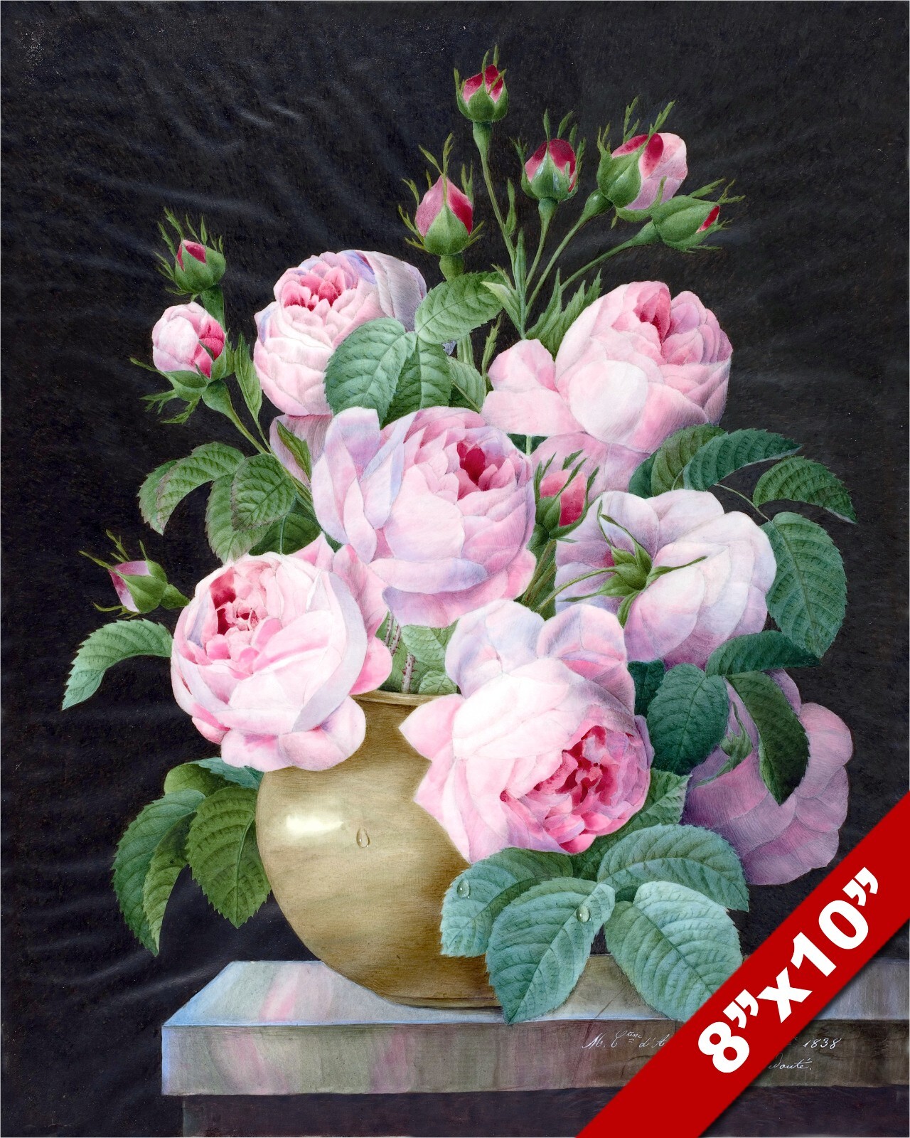 BIG BLOOMING PINK ROSES FLOWERS IN A VASE PAINTING ART REAL CANVAS ...