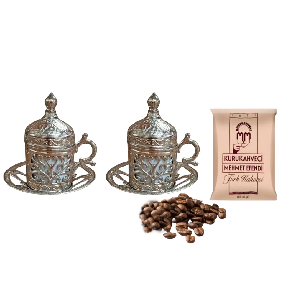 Ottoman Turkish Silver Metal Tea Coffee Saucers Cups Tray Set - Over ...