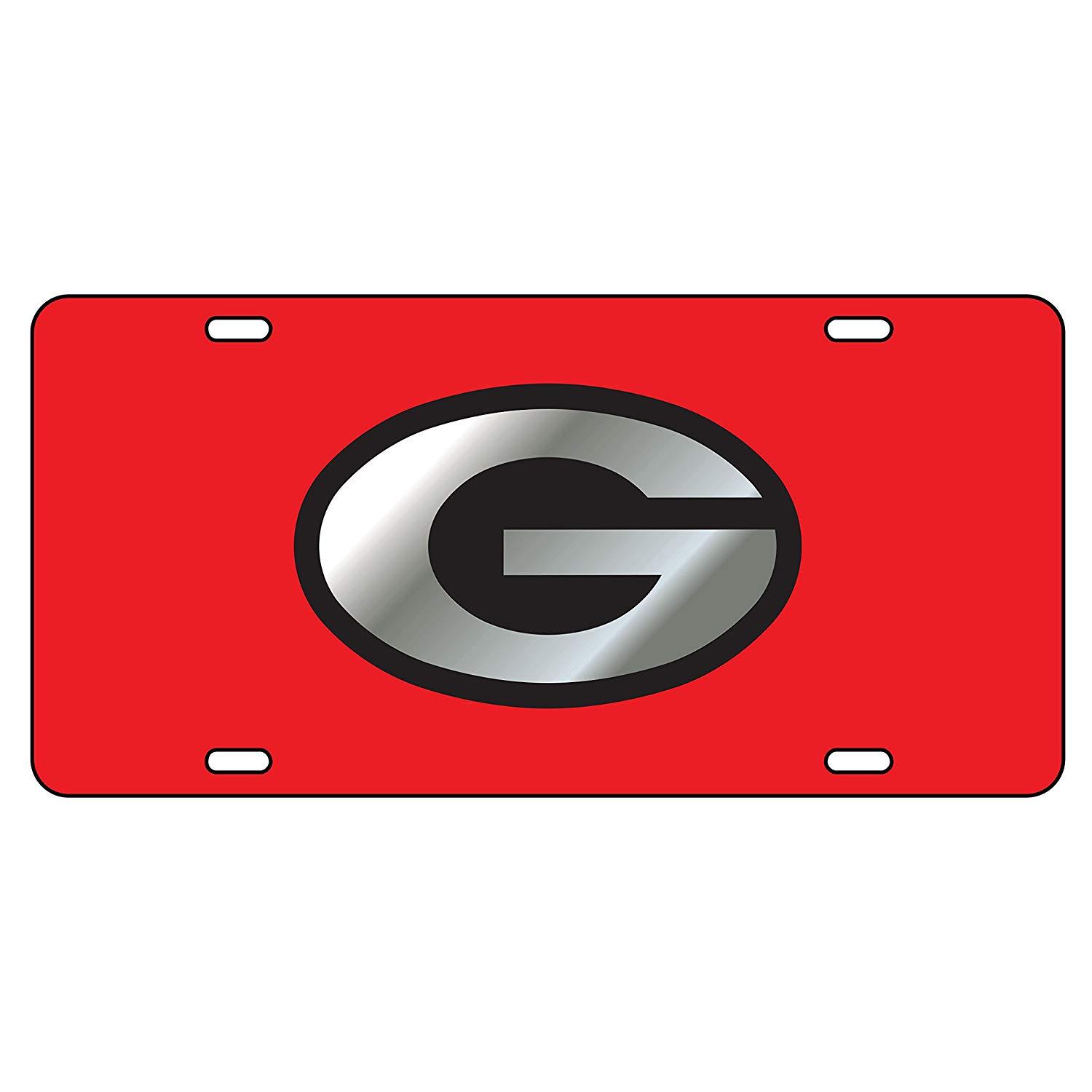 UGA Georgia Bulldogs Georgia Red, Mirrored Silver License Plate / Car ...
