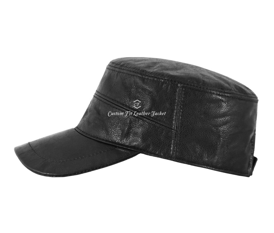 Men's Army Military Cap Flat Top Castro Cap Italian Leather Gatsby Golf ...