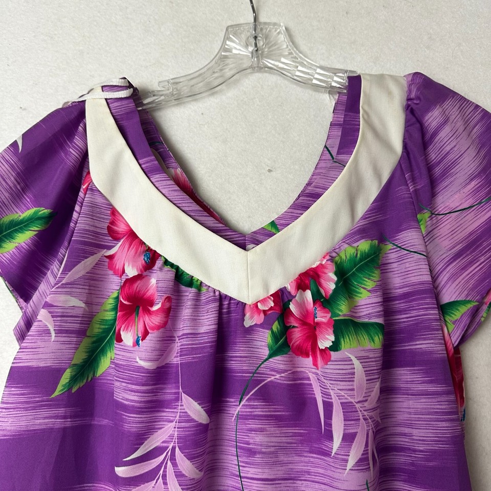 Hilo Hattie Dress sz M purple Floral Hawaiian Mumu Maxi Made In Hawaii ...