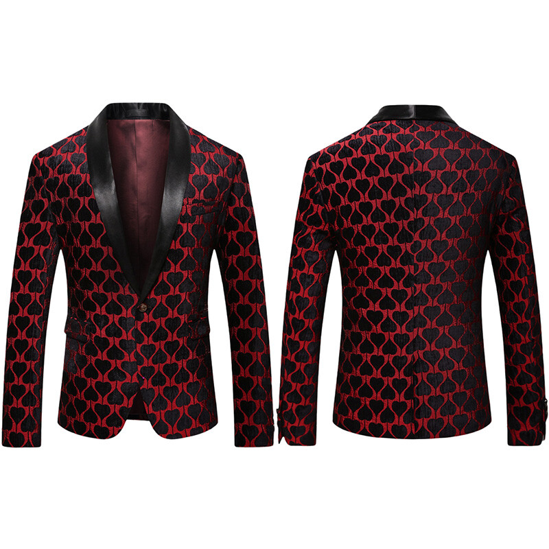 Men Heart Pattern Suit Blazer Coat Dress Jacket Party Stage Showman ...