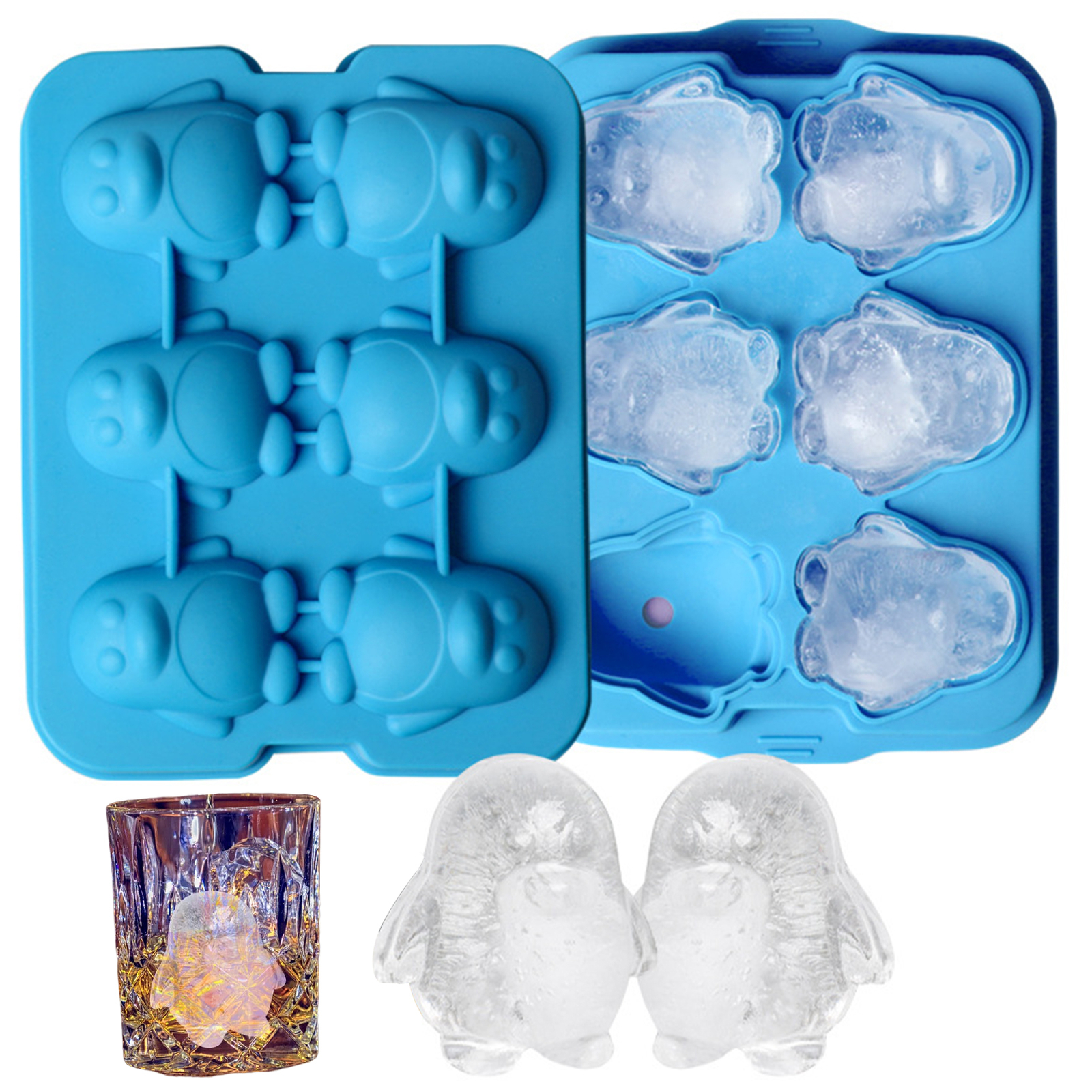 Milk Tea 3D Penguin Silicone Tray Reusable Cocktails Coffee Cute Ice ...