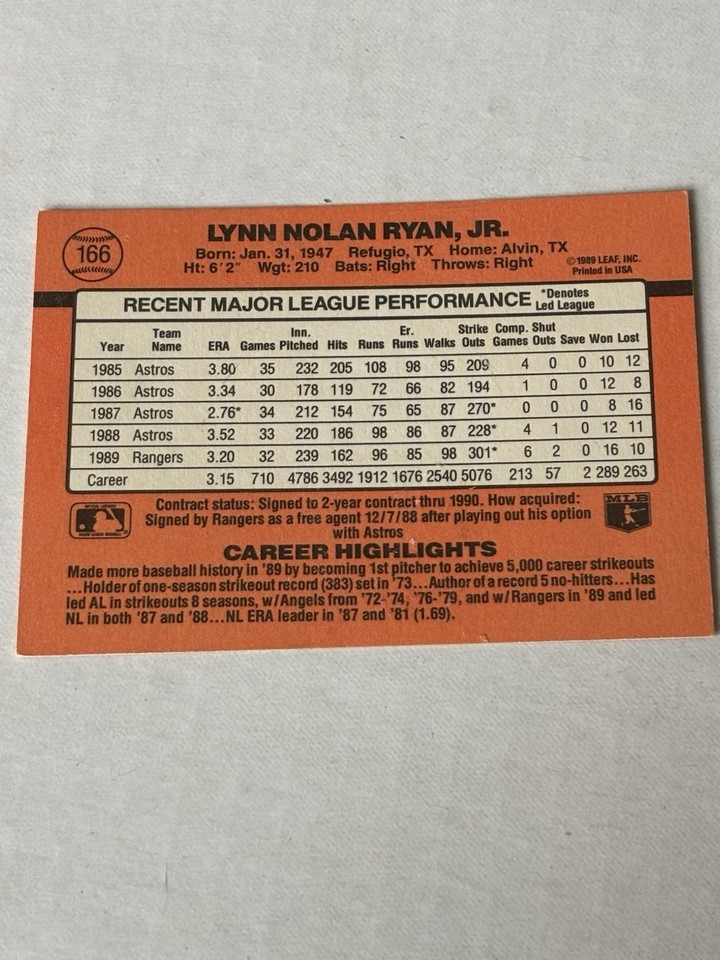 1990 Donruss Nolan Ryan #166 RARE Multi ERROR Card | eBay