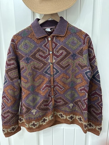 Peruvian Connection Aztec Patterned Cardigan Sweater 100% Pima Cotton ...