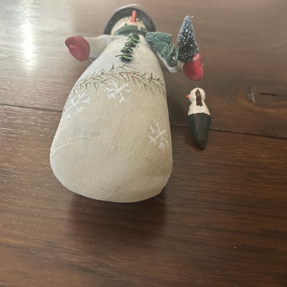 Primative Painted Canvas SNOWMAN w/Clay Head 7.5" | eBay