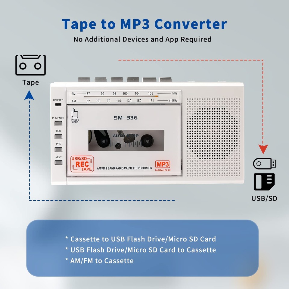 SEMIER Portable Cassette Player Recorder Cassette to MP3 Digital ...