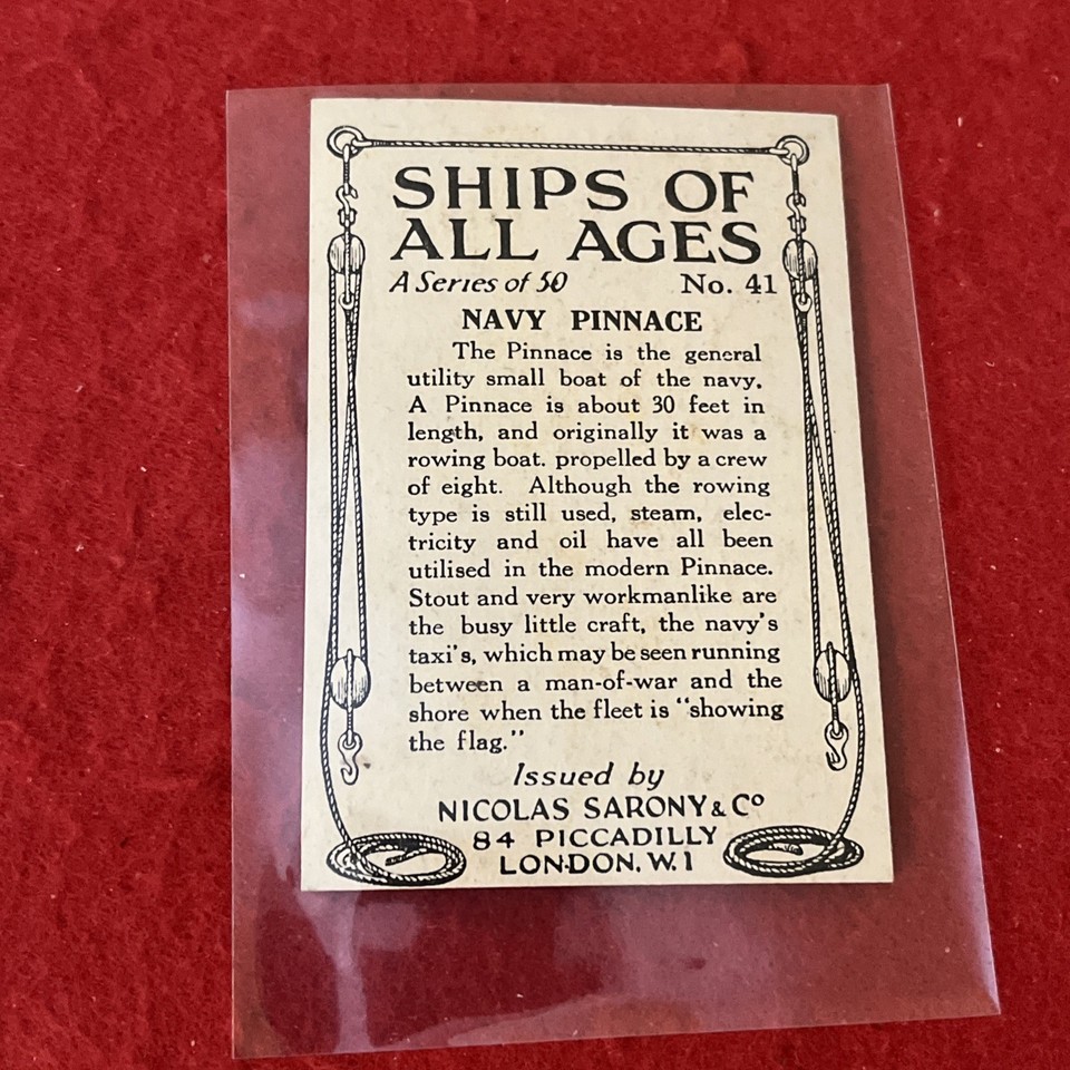 1929 Sarony “Ships Of All Ages” NAVY PINNACE Tobacco Card #41 EX | eBay