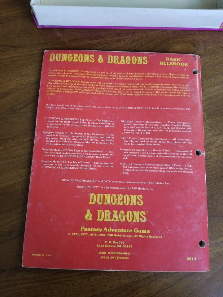D&D Set 1: Basic Set Rules Box - Box and Basic Rules, No Module or Dice ...