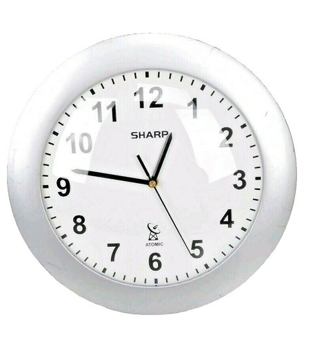 SHARP Atomic Radio-Controlled Round Silver Hanging Wall Clock 12" | eBay