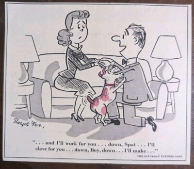 Saturday Evening Post Funny Proposal and Pets 1953 Vintage Print Comic ...