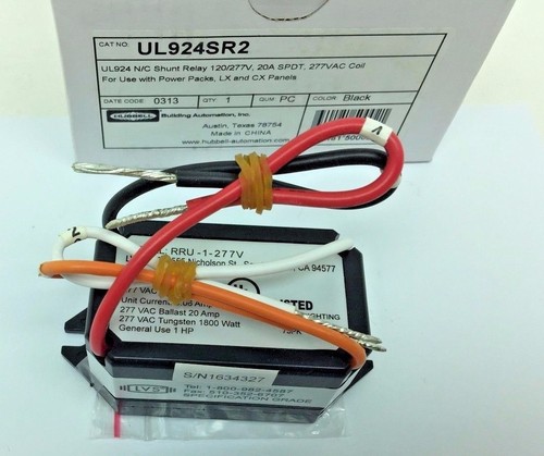 NEW HUBBELL UL924 SR2 N/C SHUNT RELAY 120/277V, 20A SPST WITH 277VAC ...