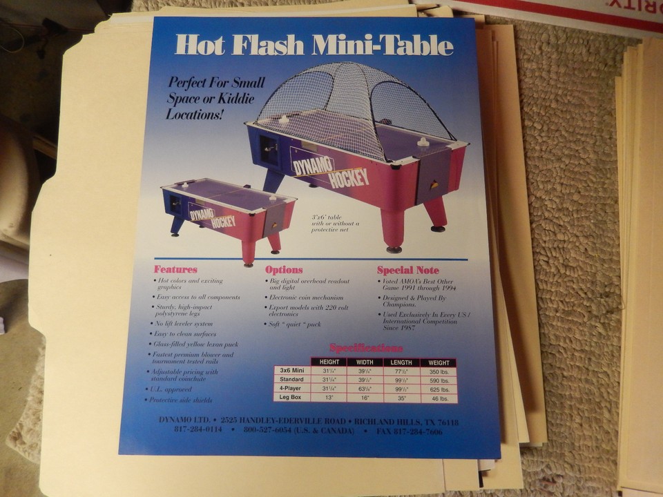 nos vintage original HOT FLASH AIR HOCKEY DYNAMO ARCADE GAME FLYER | eBay