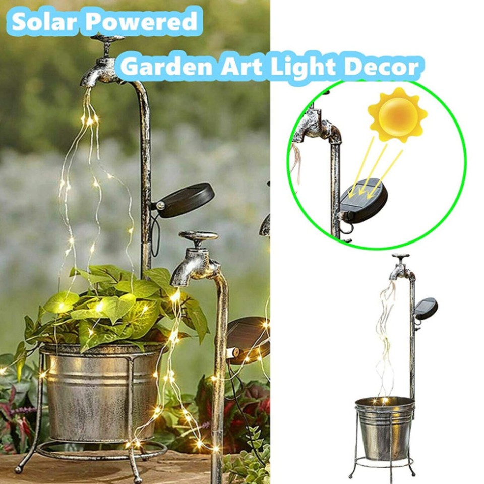 Lawn Lamp Solar Outdoor Metal Faucet Durable Light Statue For Courtyard ...