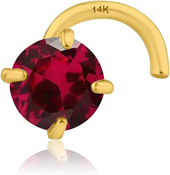 14K Solid Yellow Gold Ruby Nose Twisted Bar Screw Nose Stud BodyJewelry ...