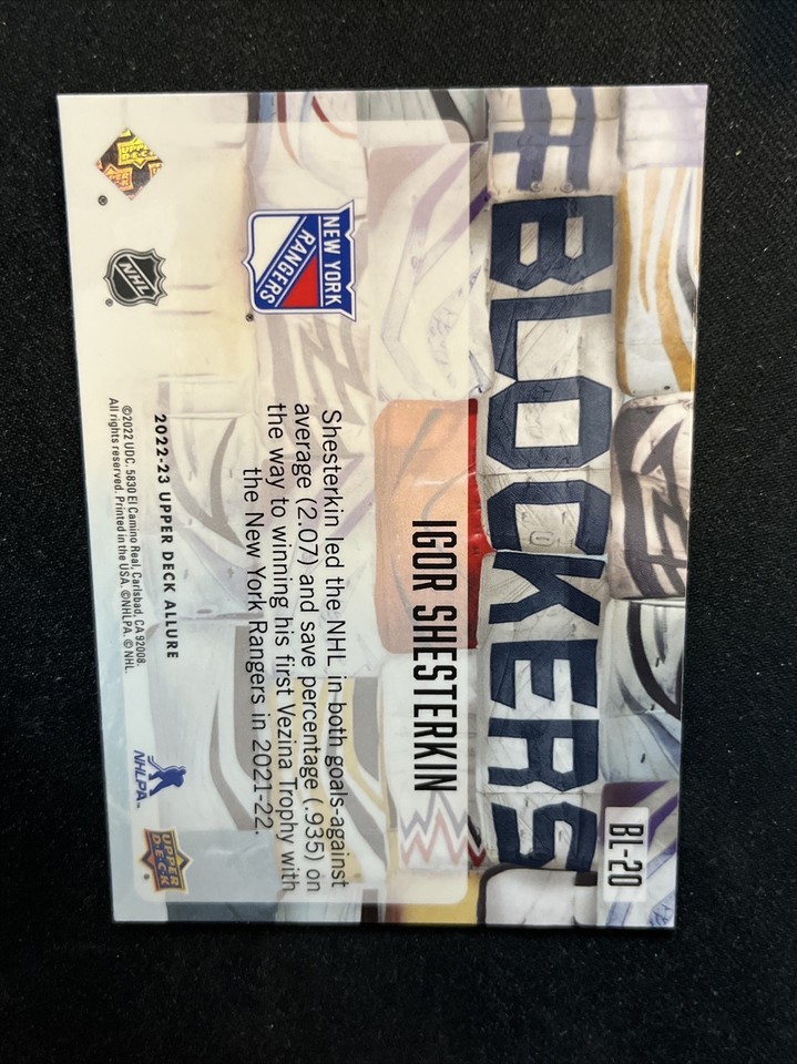 22-23 UD Allure Hockey Blockers BL-20 Igor Shesterkin | eBay