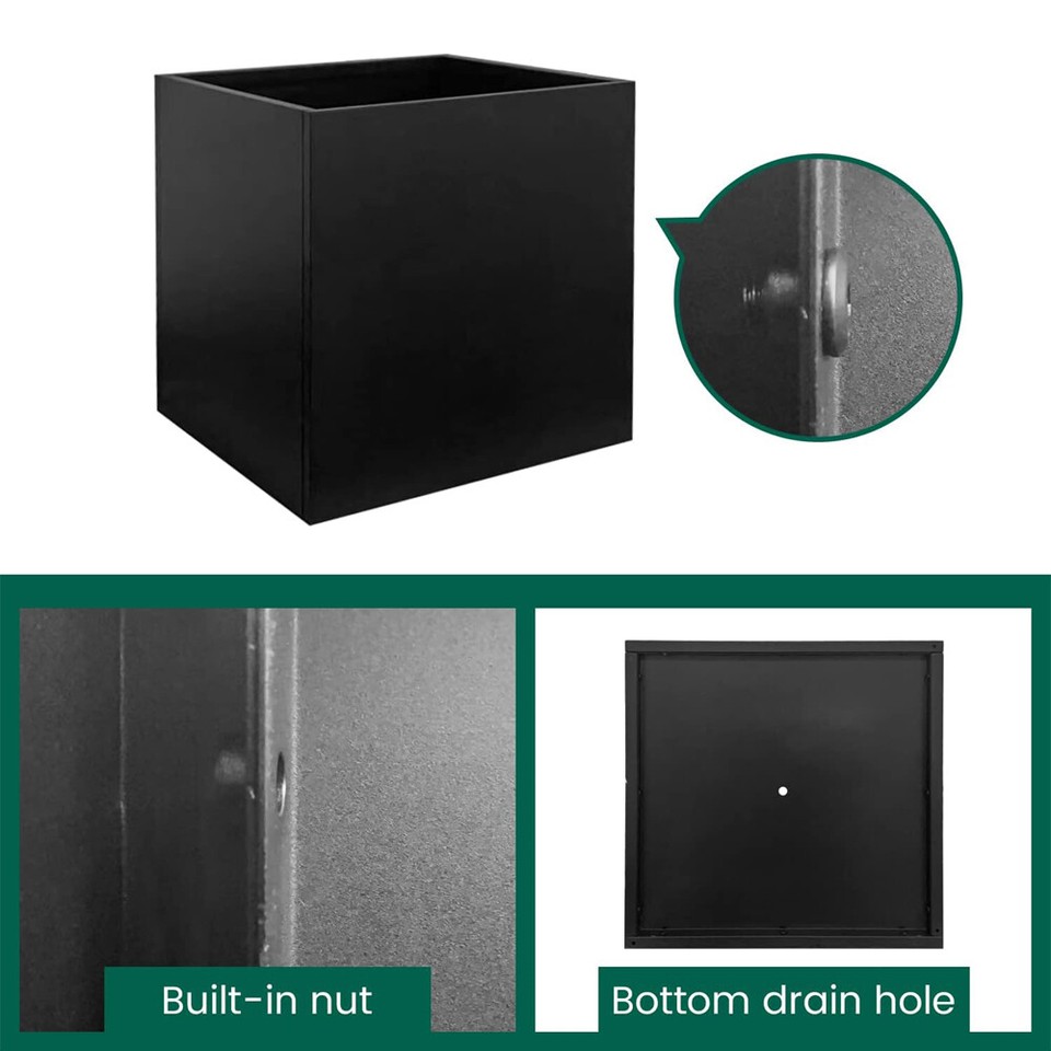 26x26x26-inch Black Steel Planter Sturdy Tree Planter Box for Garden ...