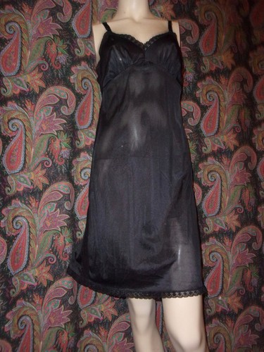 Vintage Sears Lacy Black Empire Silky Nylon Slip 36 | eBay