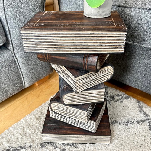 Book Stack Table Hand Carved Solid Wood Side End Coffee Stand Library ...