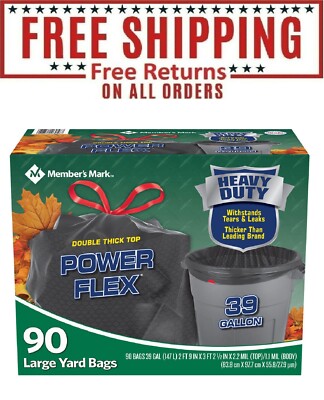 Member's Mark 39 Gallon Power-Guard Drawstring Yard Trash Bags (90 ct ...