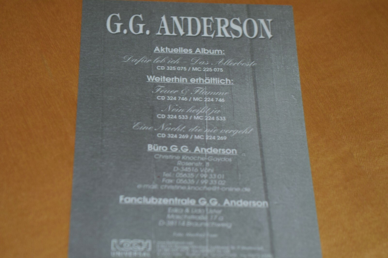 G G Anderson *Autogrammkarte *SÄNGER*DAFÜR LEB ICH | eBay.de
