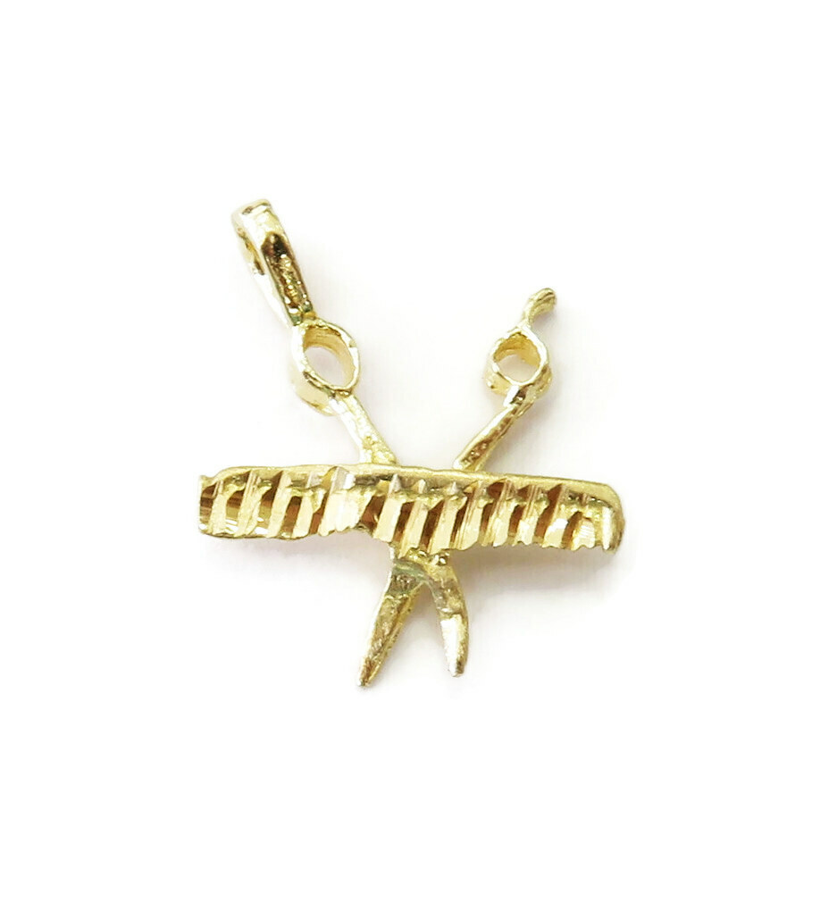 14K Yellow Gold Barber Scissors & Comb Charm Necklace Pendant ~ 0.5 g ...
