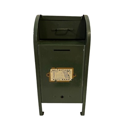 Vintage 1950s Green Metal Mailbox Bank. All American 9" No Key USA Mail ...