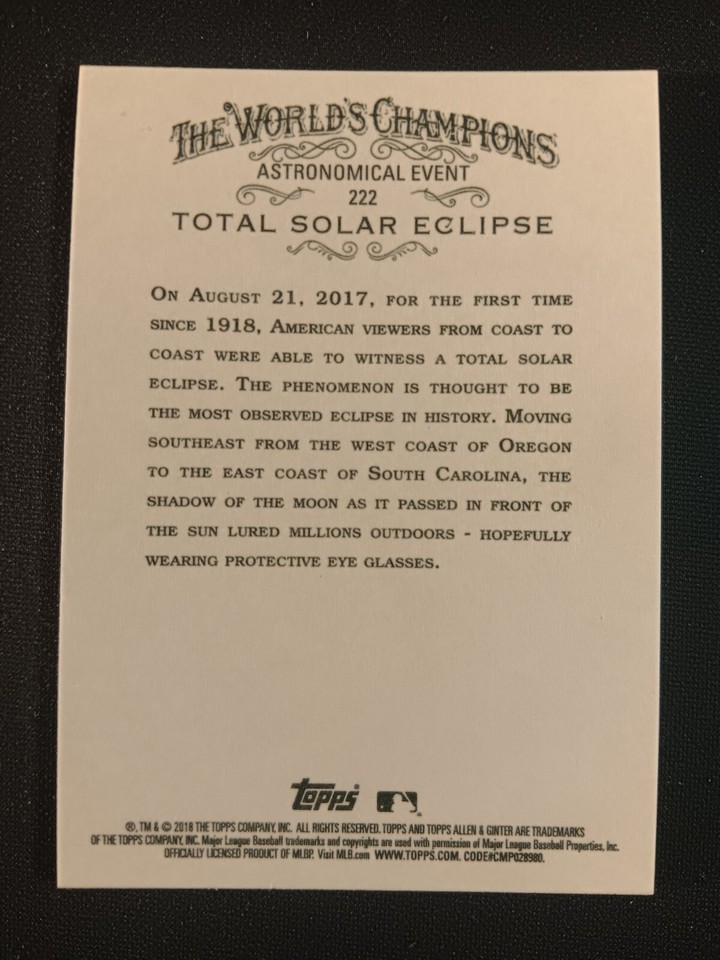 2018 Topps Allen & Ginter Total Solar Eclipse #222 | eBay