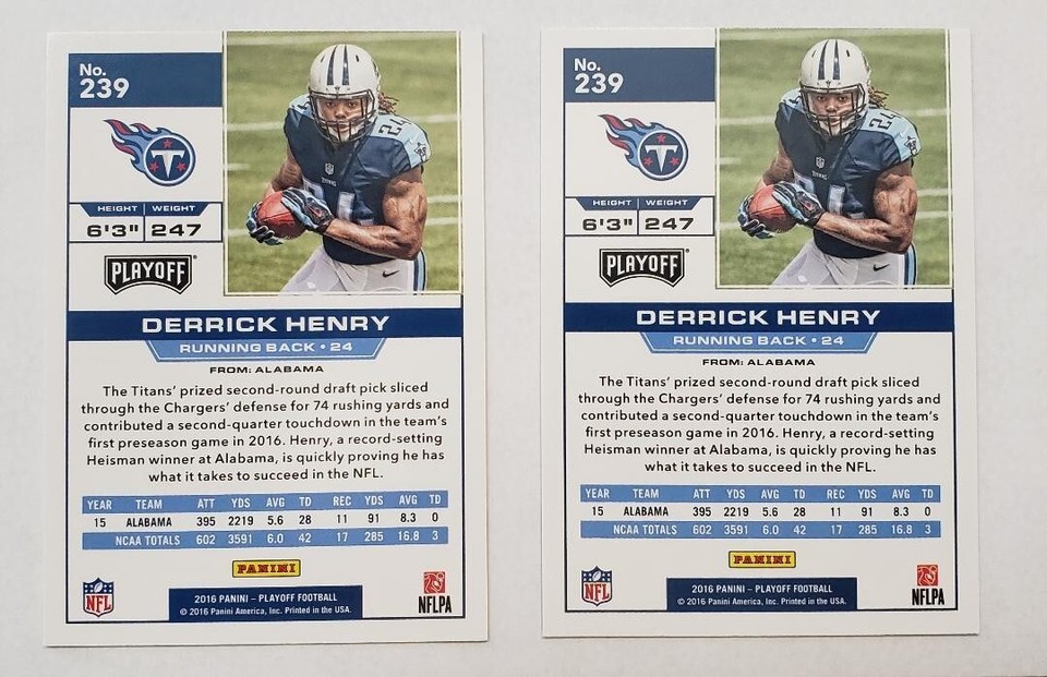 (2) 2016 Playoff Derrick Henry Rookie Card RC #239 Titans NM or better ...