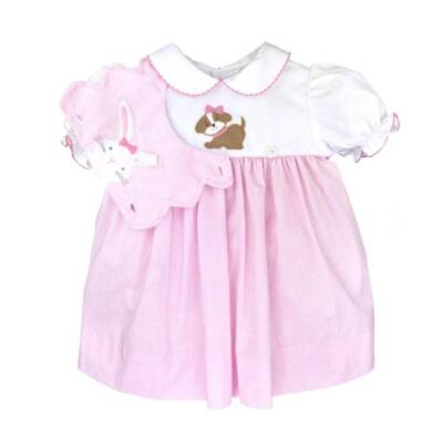 Petit Ami Pink Check Removable Bib Easter Bunny Puppy Dress 2T 3T 4T | eBay