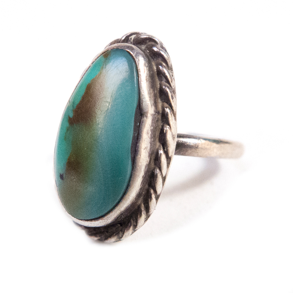 Vintage Navajo Sterling Silver Oval Turquoise Ring Si… - Gem