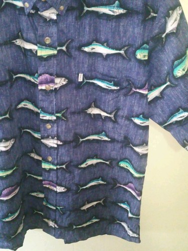 Kahala Sport Fish Division Button Up Shirt, Fush Print Blue Men Size ...