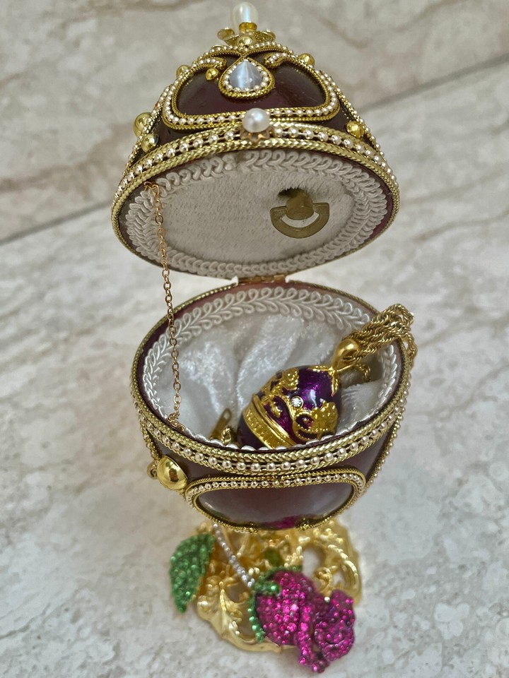 One of a kind Amethyst Faberge Egg Music Box Handcarve Egg Gold Decor ...
