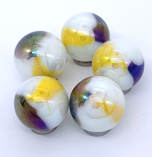 16mm Comet Glass Mega Marbles Players Pk 5 White w Brown Yellow Vacor ...
