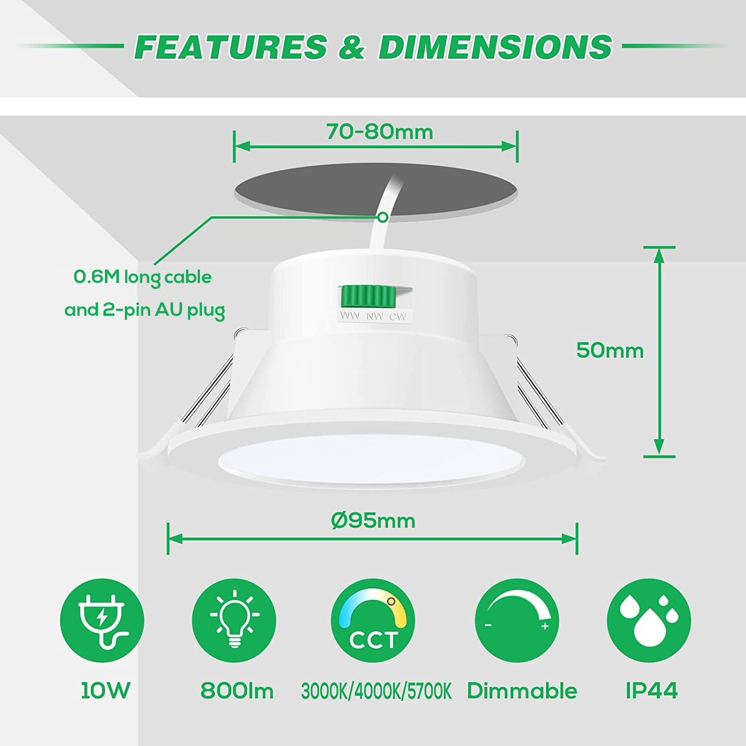 70mm 90mm 120mm LED Downlights Kit Dimmable CCT Changeable Flat ...
