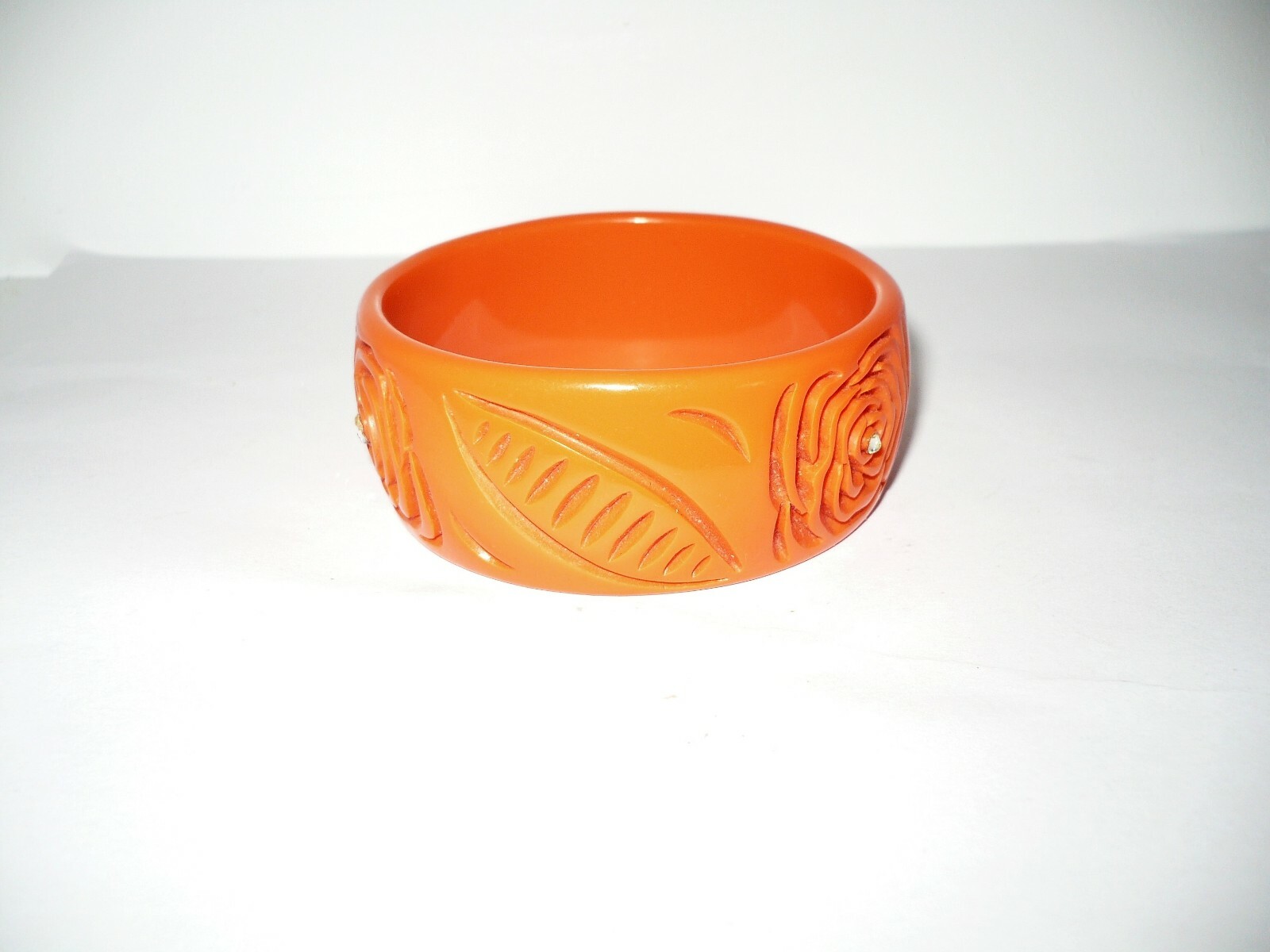 Vintage Bakelite Orange Wide Bangle Bracelet Deep Car… - Gem