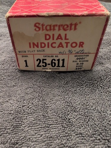 Starrett No. 25-611 0.0001" Dial Indicator .20" Range Jeweled ⅜" Stem ...