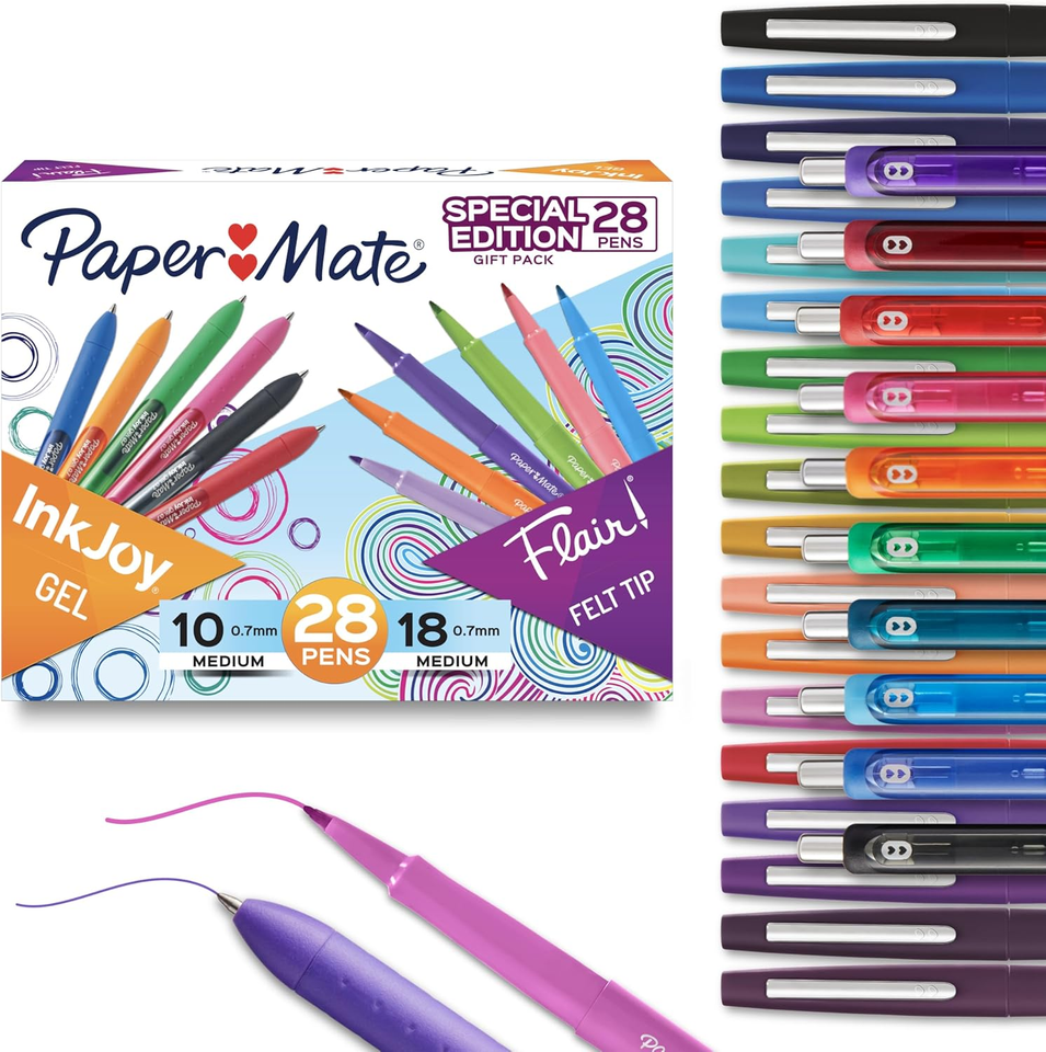 Pens Variety Pack, Inkjoy Retractable Gel Pens, Flair Felt Tip, 28 ...