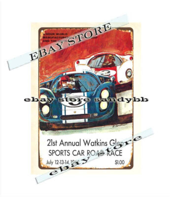bar decor store 1968 Watkins Glen car race sports auto racing metal tin ...