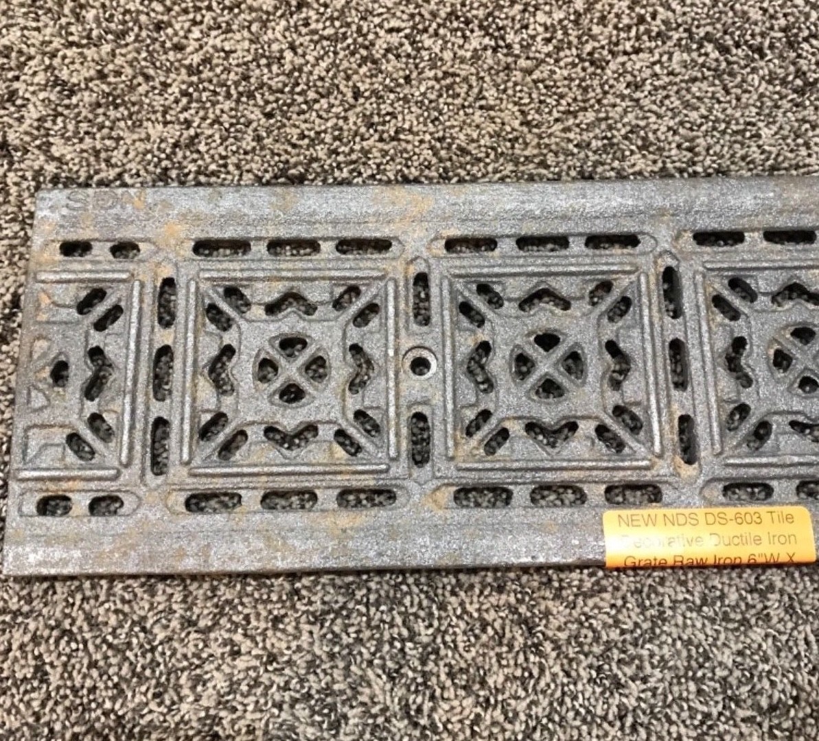 NEW NDS DS-603 Tile Decorative Ductile Iron Grate Raw Iron 6" x 24" x 3 ...