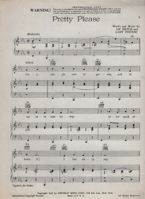 VTG Sheet Music - Pretty Please - Milton and Stevens - 1941 | eBay