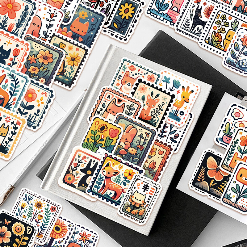 50PCS Kawaii Animal Stamp Stickers Cartoon DIY Decoration Cute Decals ...