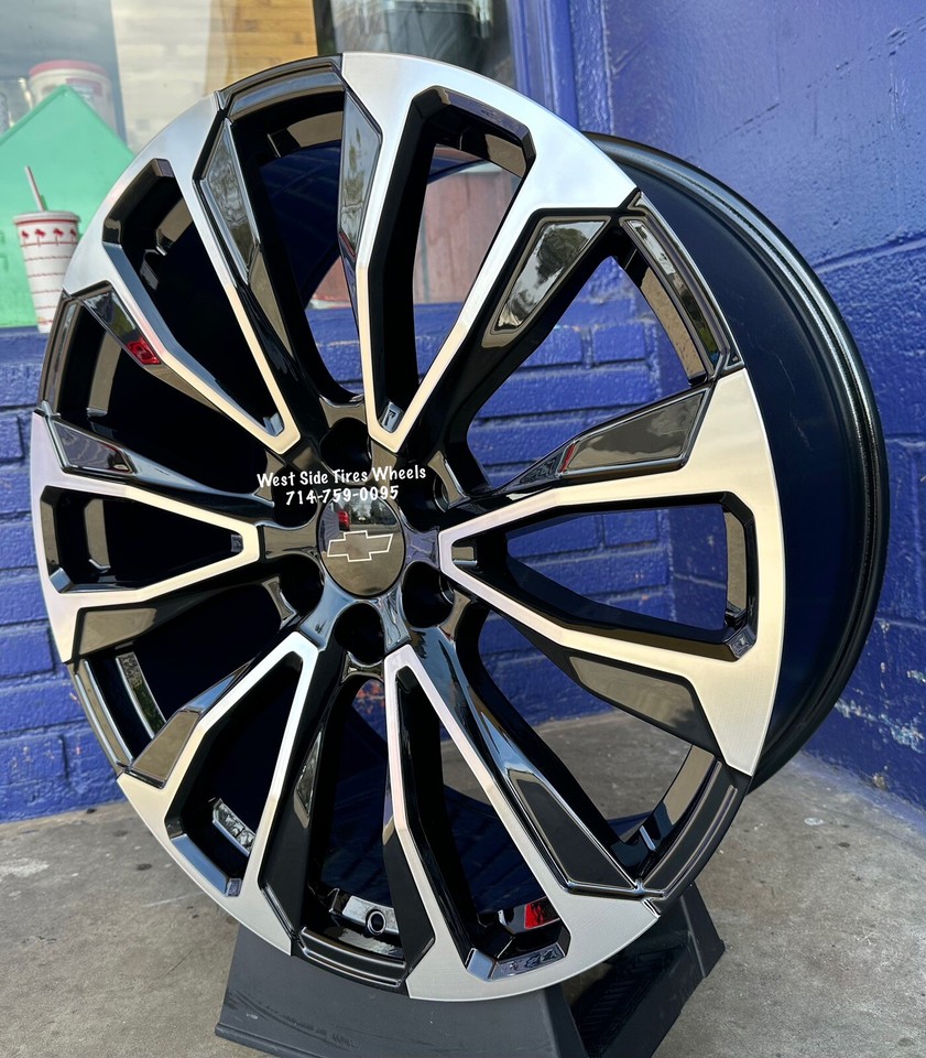 24” 2023 New SIERRA YUKON BLACK MACHINE WHEELS Tahoe Silverado Escalade ...