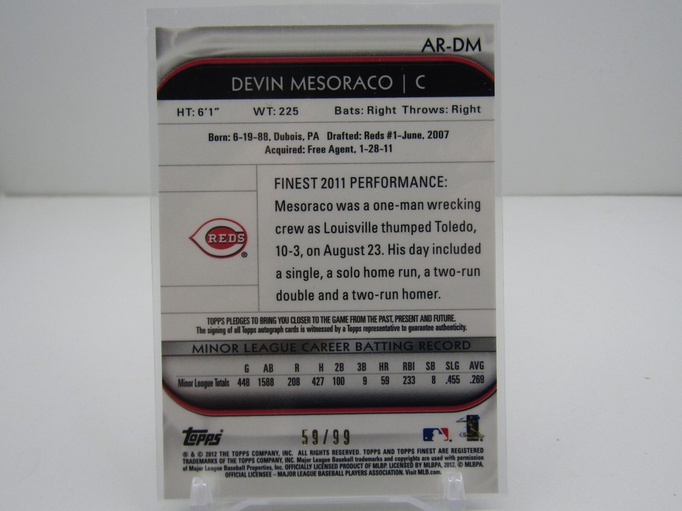 DEVIN MESORACO 2012 TOPPS FINEST ROOKIE AUTOGRAPH AUTO! RC! #59/99 ...