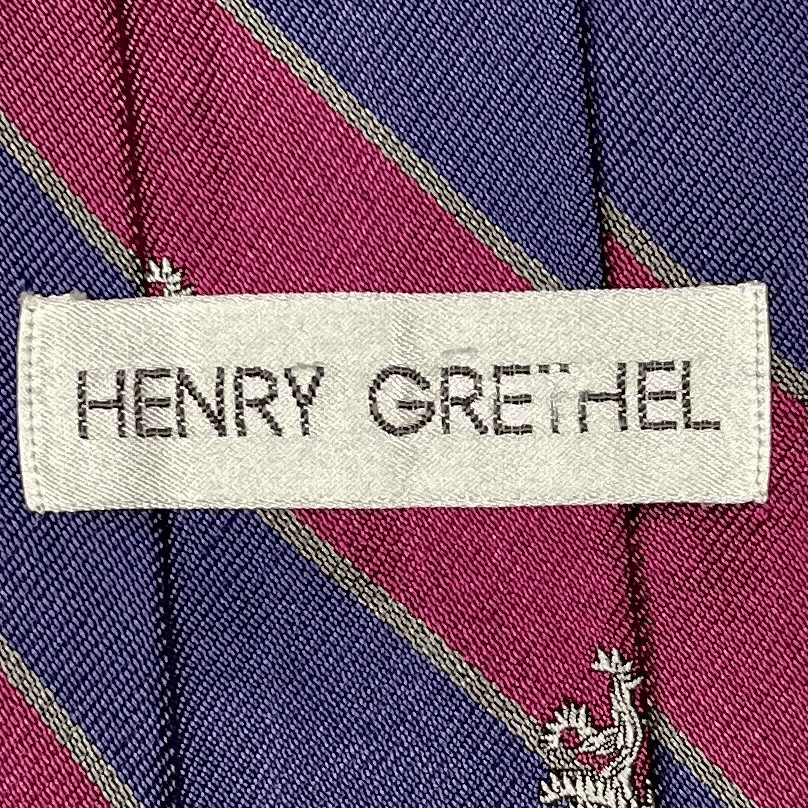 HENRY GRETHEL Men’s Vintage Lion Emblem Designer Striped 100 % Silk Tie ...