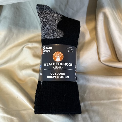 5 Pair New Weatherproof Men’s Outdoor Wool Blend Crew Sock Black Size 6 ...