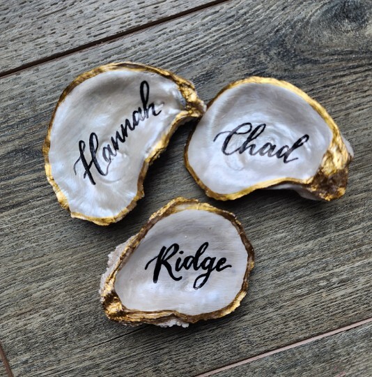 Personalized Oyster Shell GOLD trim Trinket ring Dish X Large + back ...