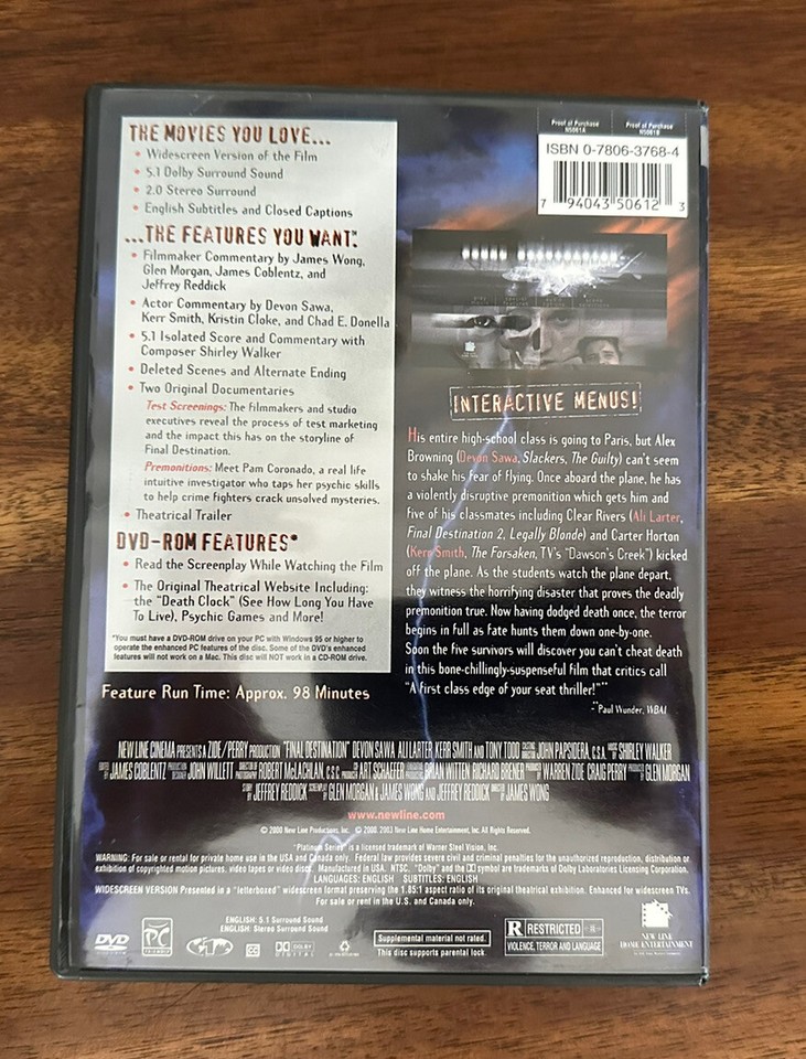 Final Destination (DVD, 2000) FREE SHIPPING 794043506123 | eBay
