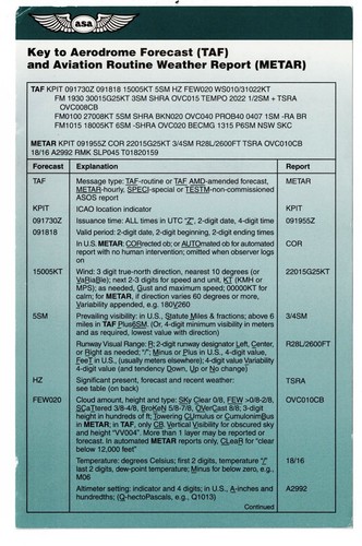 ASA Key to Aerodome Forecast (TAF) and Aviation Routine Weather Report ...